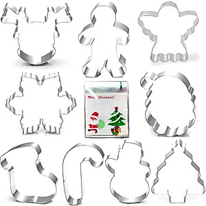 Christmas Cookie Cutter Set-9 piece-Gingerbread Men, Snowflake, Reindeer, Angel, Christmas Tree, Snowman, Santa Face and More Cookie Cutters molds