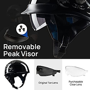 ILM Half Helmet Open Face Motorcycle Helmets for Moped Cruiser Scooter with Sun Visor, DOT Approved Model-210V (Skull, XX-Large)