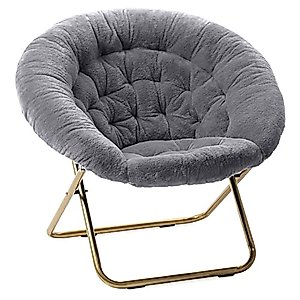 Milliard Cozy Chair/Faux Fur Saucer Chair for Bedroom/X-Large,25D x 38W x 34H in (Grey)