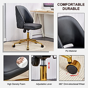 OLASK Office Desk Wheels Vanity Adjustable Cute Computer Chair Swivel Armchair for Bedroom Living Room for Small Spaces, Black