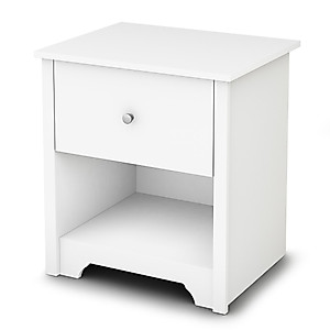 South Shore Vito 1-Drawer Nightstand, Pure White with Matte Nickel Handles