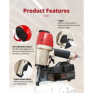 meite Siding Nail Gun, Pneumatic Coil Siding Nailer Professional Lightweight Air Coil Nail Gun with Safety Nose, Compatible with 1-1/2 Inch to 2-1/2 Inch Coil Siding Nails (CN65S)