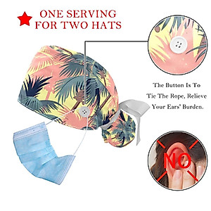 Tropical Palm Coconut Tree Pattern Working Caps with Buttons, Long Hair Scrub Hats Ponytail Holder for Women