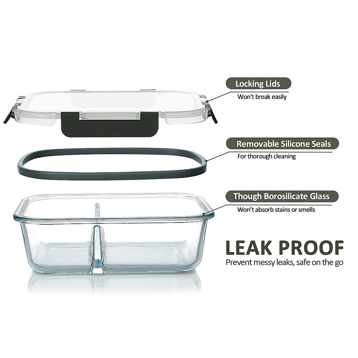 M MCIRCO 10-Pack,30 Oz Glass Meal Prep Containers 2 Compartments, Airtight Glass Lunch Bento Boxes with Lids, Glass Food Storage Containers, Microwave, Oven, Freezer and Dishwasher