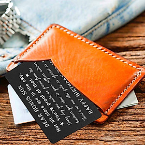 TGCNQ Stepson Birthday card Happy Birthday Bonus Son - Engraved Wallet Card for Stepson's Birthday, Happy Birthday to Bonus Son