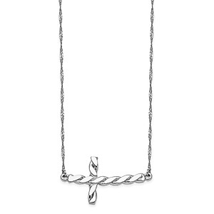 IceCarats 14K White Gold Twisted Sideways Holy Cross Necklace 17 inch Chain