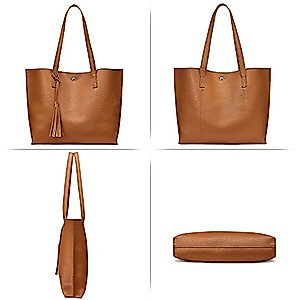 S-ZONE Women Genuine Leather Tote Bag Big Shoulder Purse Soft Handbag with Tassel