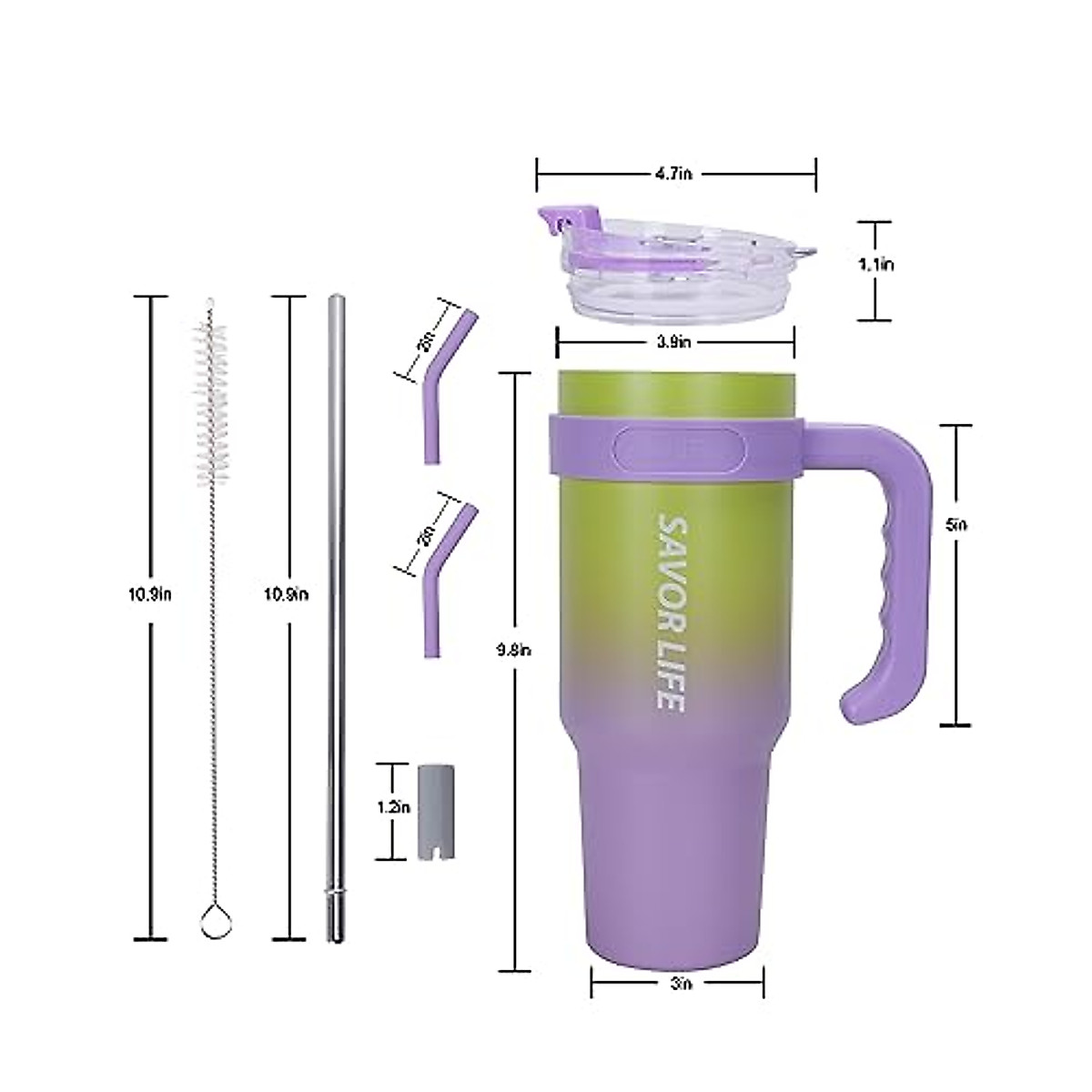 GiNT 40 oz Tumbler with Handle, Stainless Steel Insulated Tumbler with Lid and Straw, Double Vacuum Leak Proof Travel Coffee Mug - Green Purple