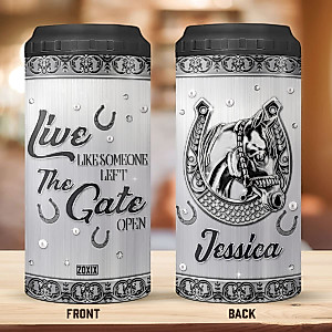 ZOXIX Live Like Someone Left The Gate Open Horse Can Cooler Tumbler Customized 16oz 4-in-1 Can Holder Travel Animal Print Cup Stainless Steel Insulated Personalized Horse Gifts
