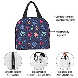 Lunch Bag Cute Dog Paw Print Insulated Lunch Box Reusable Lunch Bags Meal Portable Container Tote For Men Women Work Travel Picnic