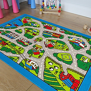 Champion Rugs Kids/Baby Room/Daycare/Classroom/Playroom Area Rug. Roads. Town. City. Race Car Tracks. Educational. Fun. Non-Slip Gel Back. Play Mat (8 Feet x 10 Feet)