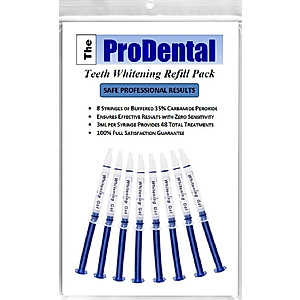 ProDental Teeth Whitening Gel Syringe Refill 8 Pack, 35% Carbamide Peroxide - 48 Treatments, Faster Results Than Tooth Whitening Strips - Pen - Powders and Toothpaste, Safe for Sensitive Teeth