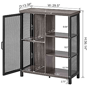 BON AUGURE Industrial Coffee Bar Cabinet for Home, Rustic Console Table Behind Couch, Wood and Metal Furniture Set for Living Room(Gray Oak)