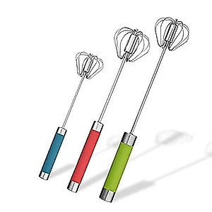 Stainless Steel Semi-automatic Egg Whisk - 3PCS Hand Push Rotary Whisk Blender (3 Colors)