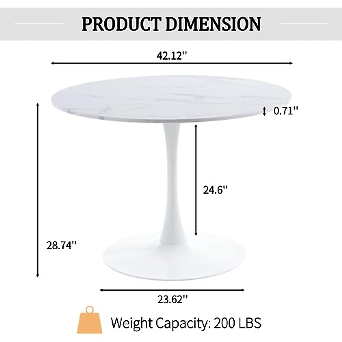 ANDORON Round Dining Table, 32 Inches Kitchen Tulip Table for 2-4 People with MDF Top and Metal Base, Modern Small Space Room Circle Table, End Table Leisure Coffee Side Table (White, 42" - Marble)