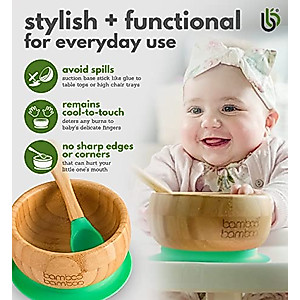 bamboo bamboo ® Suction Bowl for Baby – Bamboo Baby Bowl and Spoon Set with Removable Silicone Suction Cup for Kids | 11.8oz | Non-Toxic | Cool to The Touch | Ideal for Baby-Led Weaning (Green)