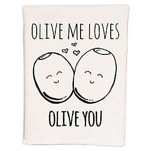 Moonlight Makers Decorative Hand Towel, Waffle Weave, Soft Absorbent Cotton, Gift Idea, Home Bathroom/Kitchen Decor, Dish Cloth, Funny Design, Multi-Purchase Discounts (Olive Me Loves Olive You)