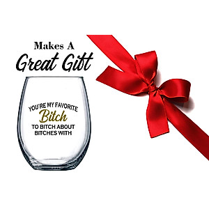 Friend Gifts For Women, Funny BFF Birthday or Christmas Gift For Best Friend Women or Men 15 oz Dishwasher Safe Stemless Wine Glass for Wine Lovers, Unique Friendship Gift