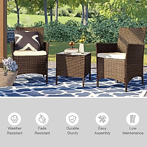 PAOLFOX 3 Pieces Patio Furniture Sets,Wicker Patio Set,PE Rattan Patio Furniture,Patio Bistro Sets,Porch Furniture,Outdoor Conversation Sets,Wicker Patio Chairs,Balcony Furniture Set