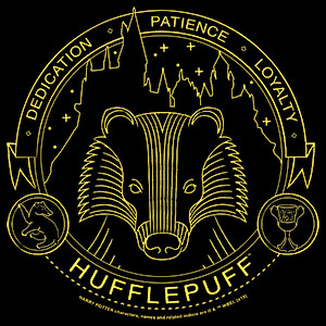 Harry Potter Men's Hufflepuff Line Art Symbol, Black, XX-Large
