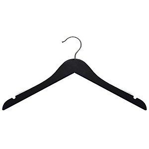 NAHANCO 20217HU 17” Flat Wooden Top Hanger with Notches, Brushed Chrome Hook, Black (Pack of 25)