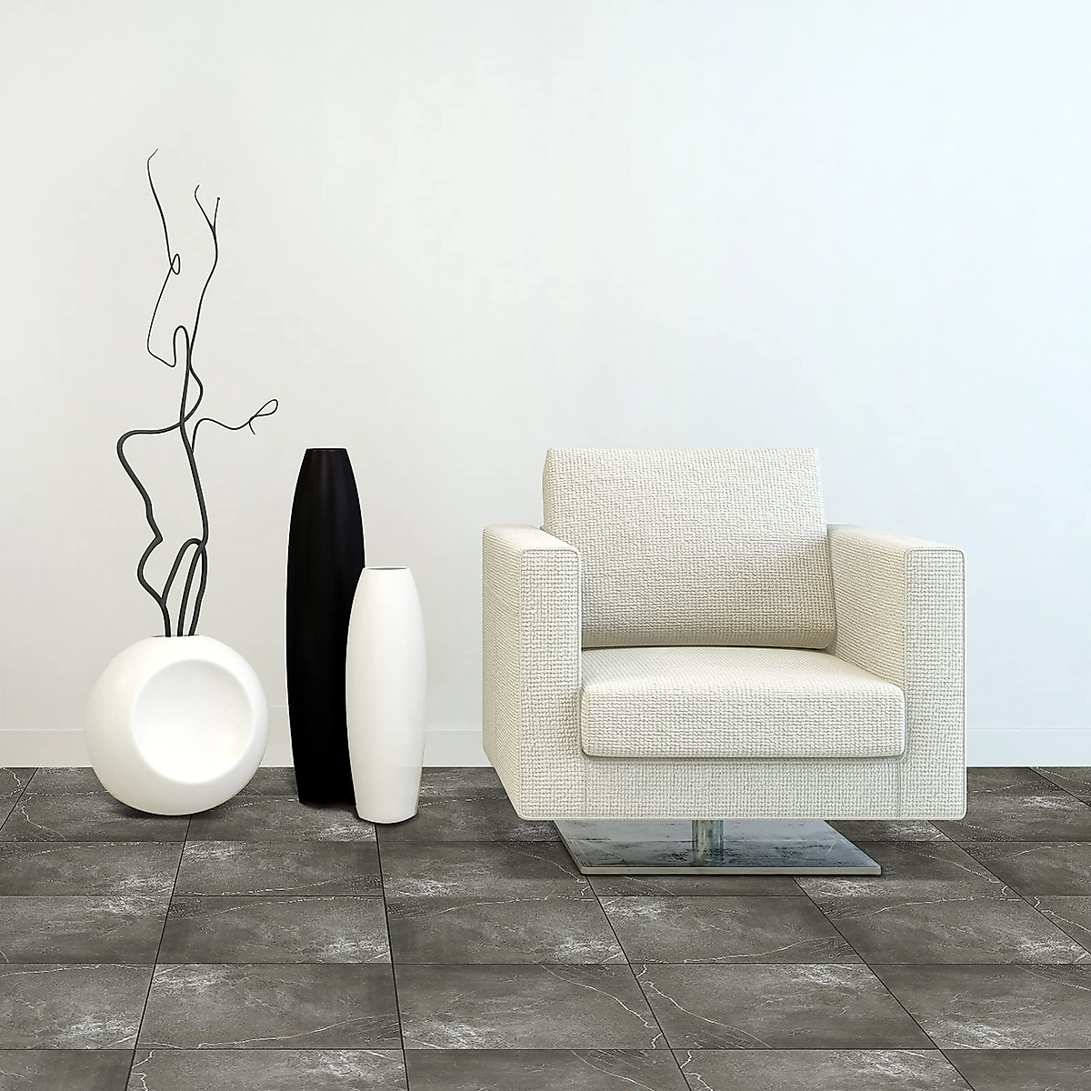 48 Pieces Vinyl Flooring Peel and Stick Floor Tile Stick on Floor Tile Self Adhesive Waterproof Bathroom 12 x 12 Inch for Bathroom Kitchen Bedroom Living Room(Gray Marble)