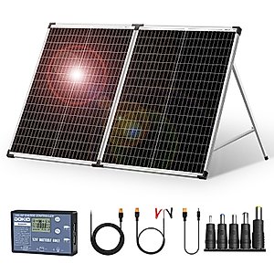 DOKIO Portable Foldable 100W 18v Solar Suitcase Monocrystalline, Folding Solar Panel Kit with Controller to Charge 12 Volts Batteries (AGM Lead/Acid Types Vented Gel) RV Camping Boat