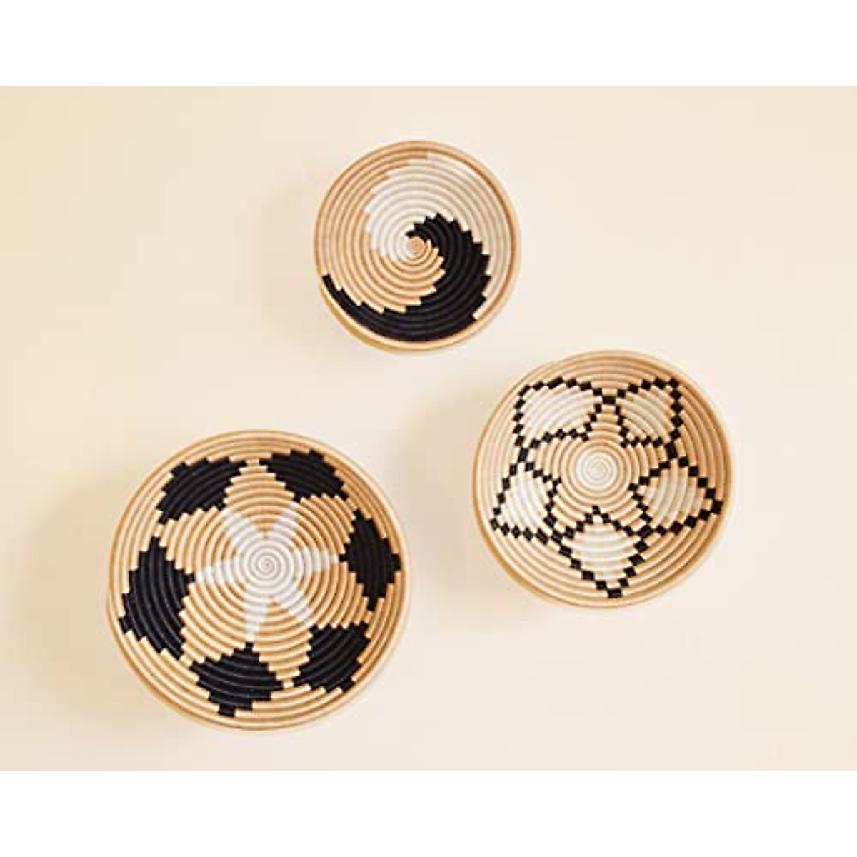 Set of 3 Hand Woven African Baskets - (1 Large: 12 Inches, 1 Medium: 10 Inches, 1 Small: 8 Inches) - Sisal & Sweetgrass Basket - Woven Bowl - Handmade in Rwanda