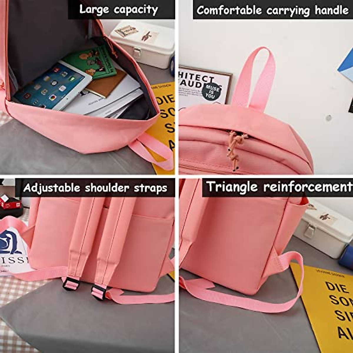 YGYCF Kawaii Backpack 5Pcs Set for Student with Cute Bear Accessories - School Bags for Teen Girls Back to School Supplies Essentials Aesthetic Bookbag, A Blue