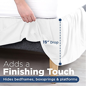 Martex Full Ruffle Bed Skirt | Easy Fit Bed Skirts | Microfiber Bed Skirt | 15 Inch Drop | Hotel Quality Bedskirt | White