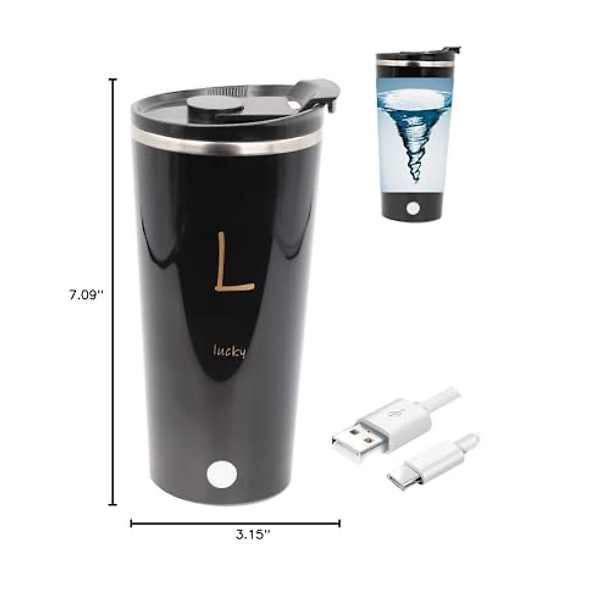 daasigwaa Rechargeable Self Stirring Mug - Magnetic Electric Auto Mixing Stainless Steel Cup for Office/Kitchen/Travel/Home Coffee/Tea/Hot Chocolate/Milk-400 ml/13.5 oz(Black)