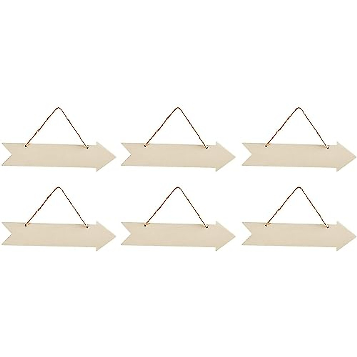 Juvale Unfinished Hanging Wood Arrow Plaque Directional Wall Sign (6 Pack) 13.5 x 3.5 Inches