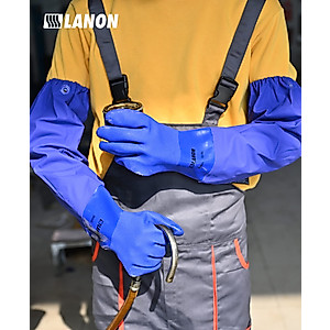 LANON 26" Elbow Length PVC Chemical Resistant Gloves, Heavy-Duty Long Rubber Gloves, Acid, Alkali & Oil Protection, XL