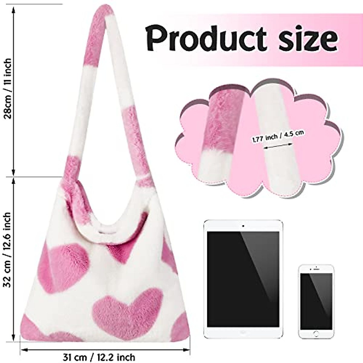 Fluffy Shoulder Bag Plush Bags Women Ladies Tote Bag Fluffy White Furry Purse Handbag for Autumn and Winter (Pink)
