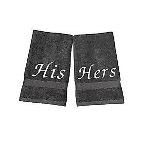 Liberty21 Gifts for Couples. His and Hers Embroidered Hand Towels for Bathroom, Kitchen or Spa. This Set Includes 2 Hand Towels. His and Hers Gifts. 100% Cotton. (Dark Grey)