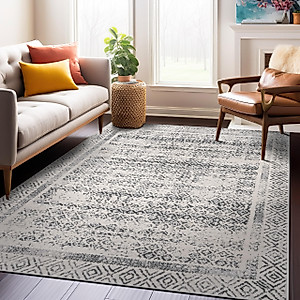 Rugshop Distressed Bohemian Border Stain Resistant Soft Area Rug 7' 10" x 10' Gray