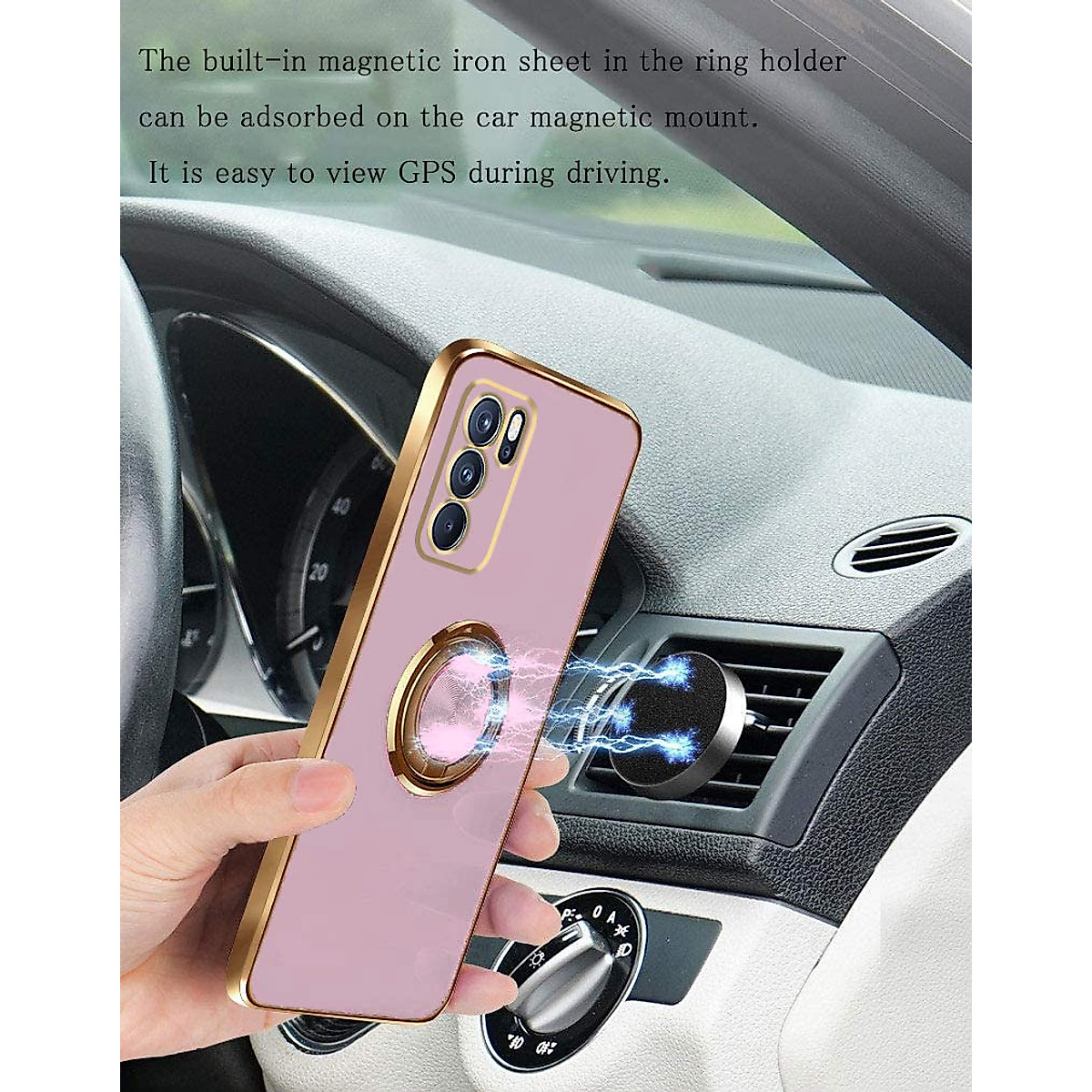 Wousunly Compatible with Reno 6 5g Case Ring Holder Magnet Green, Reno 6 5g Phone Case Silicone Shockproof Plate Luxury Slim Cover (Purple)