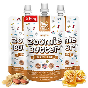Zoomie Butter Original All Natural Dog Peanut Butter Squeeze. Human Grade, Healthy Dog Treat/Dog Food. Peanuts & Honey for Puppy Training, Behavior Aid, Pet Enrichment Toys, Grown & Made in USA