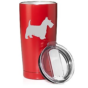 Smooth Body Tumbler Stainless Steel Vacuum Insulated Travel Mug Cup Gift Scottie Scottish Terrier (Red, 20 oz)