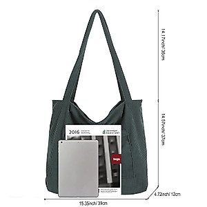 WantGor Women Corduroy Tote Bag, Large Shoulder Hobo Bags Casual Handbags Big Capacity Shopping Work Bag (Dark Green)