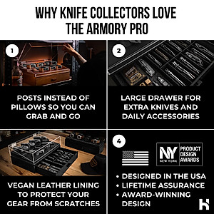 Holme & Hadfield Luxury Pocket Knife Display Case for 20-30 Knives The Armory Pro – Premium Wooden Knife Case for Collections – Large Knife Organizer with Drawer for Men