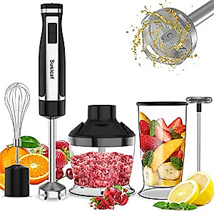 Immersion Hand Blender, 800W Stick Blender, 20 Speed Stainless Steel Immersion Blender, With 27oz Beaker, 17oz Chopping Bowl, Whisk, Frother Attachments, for Soup, Smoothie, Puree, Baby Food, Black
