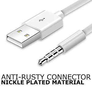 for iPod Shuffle Cable, 2-Pack 3.5mm Jack Plug to USB Charger + SYNC Data Replacement Cable Compatible for Apple iPod Shuffle 3rd 4th 5th Generation MP3/MP4 - White