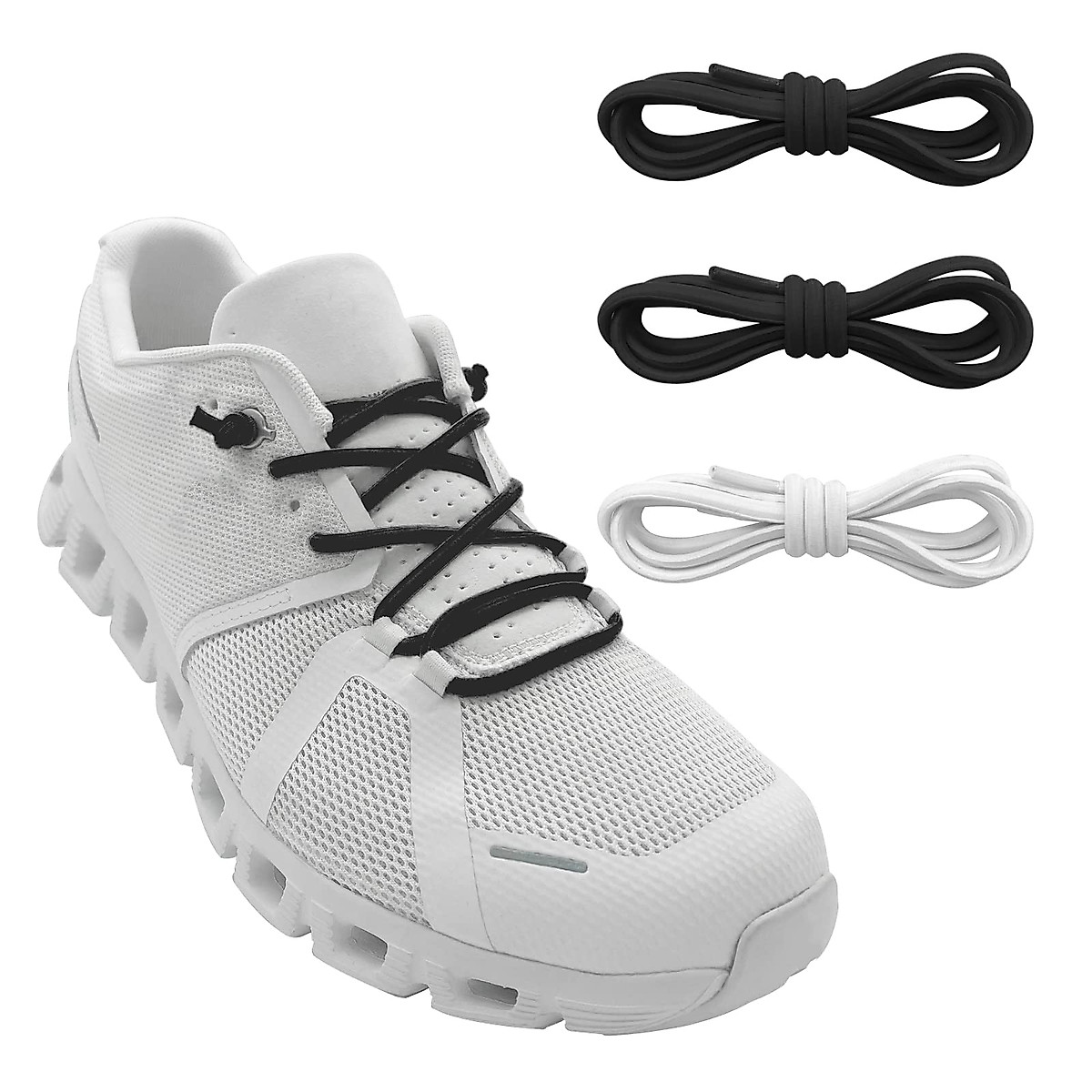 NDTEZUGT 3 Pairs Elastic Shoe Laces Replacement Laces for Running Shoes,Stretch Oval Shoe Strings Replacement Shoestrings for Sneakers,No Tie Shoe Laces for Kids and Adults (Black*2+White*1)