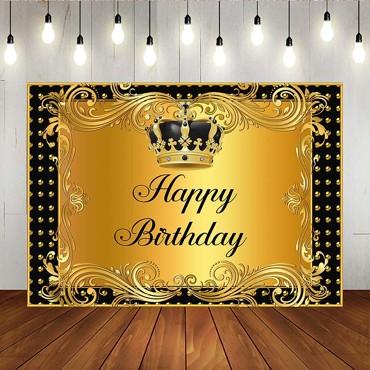 Lofaris Royal Little Prince Party Backdrop Black and Gold Crown Curtain Happy Birthday Background Little Boy First Birthday Party Decoration Supplies Cake Table Banner7x5ft