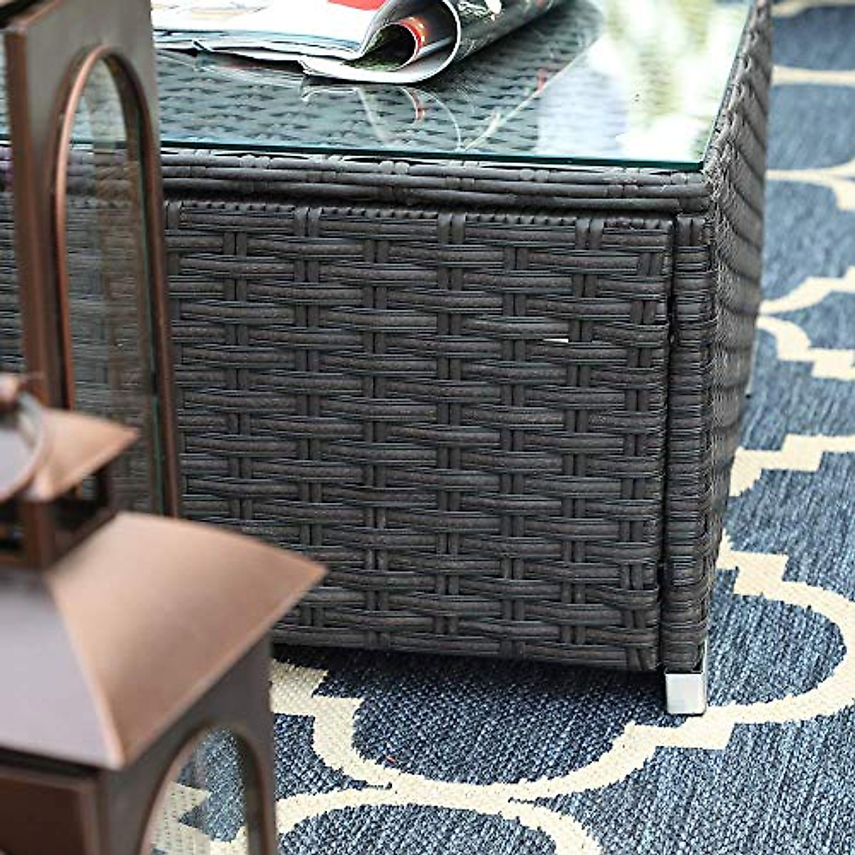 PHI VILLA Outdoor Loveseat Rattan Sectional Sofa - Patio Wicker Furniture Set Outdoor Couch for Backyard, Garden (4-Piece Navy Blue)