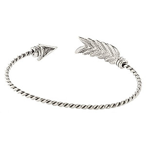 Artisan Owl Arrow Cuff Feather Bracelet - Silver Tone