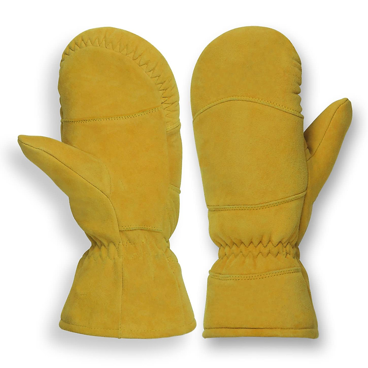 AMERICAN FUR Deerskin Suede Mittens - Gold Insulated (Large)