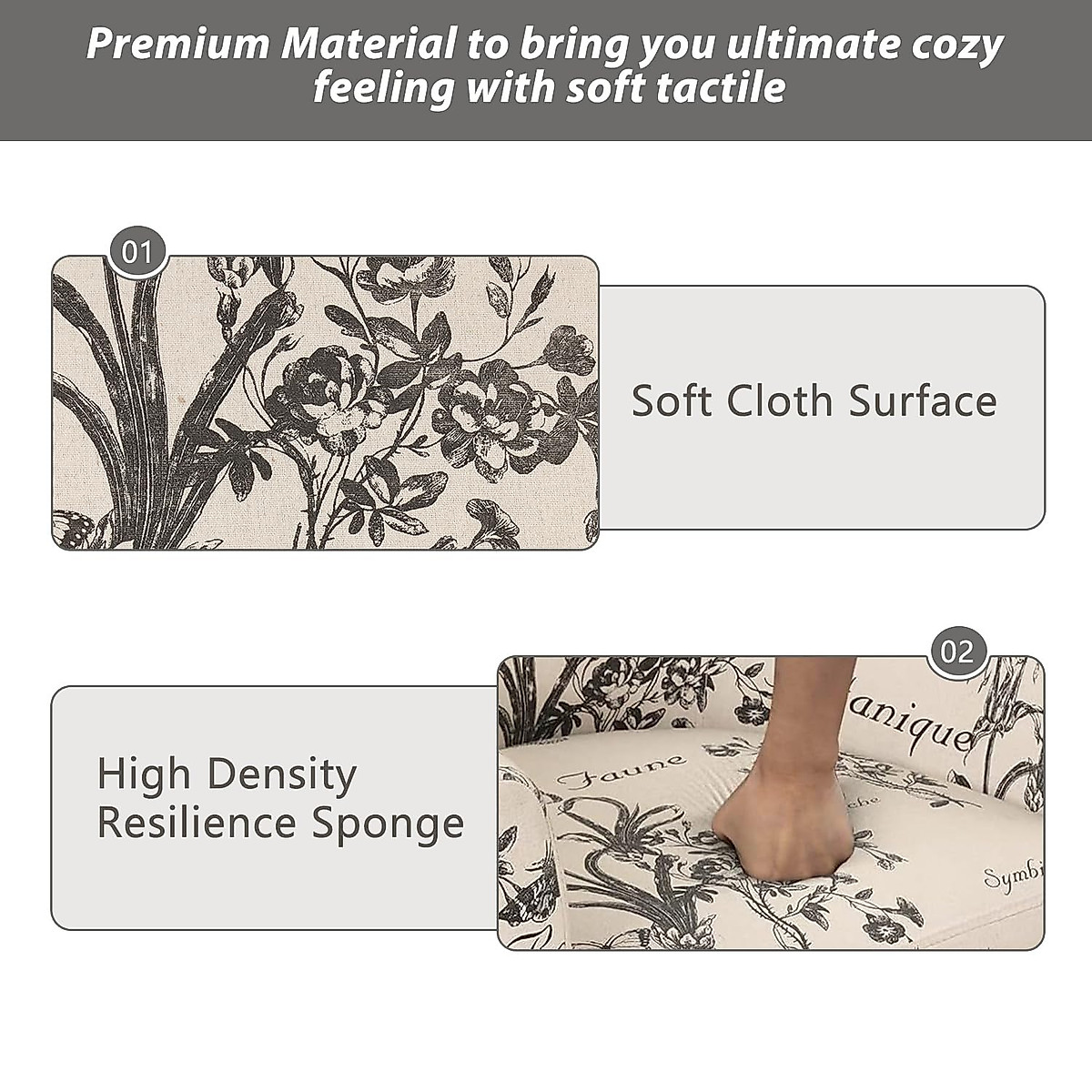 INZOY Modern Accent Chair with Ottoman for Small Space, Club Chair with Ottoman Set, Comfy Fabric Barrel Reading Chairs for Living Room Bedroom, Round Reading Chair with Foot Rest, Flower Pattern