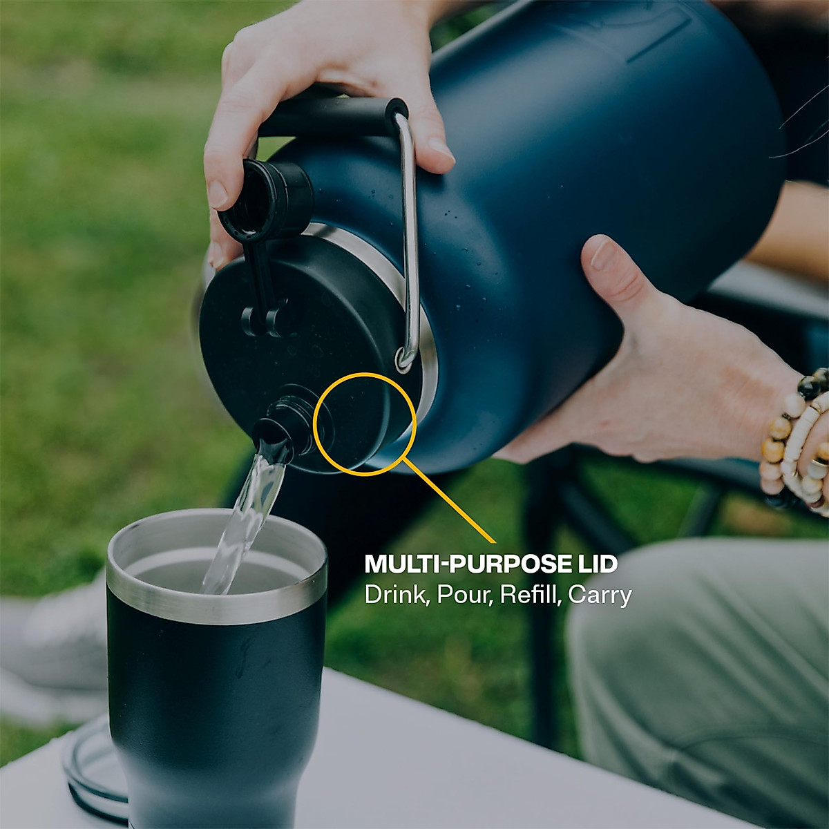 RTIC Jug with Handle, One Gallon, Black Matte, Large Double Vacuum Insulated Water Bottle, Stainless Steel Thermos for Hot & Cold Drinks, Sweat Proof, Great for Travel, Hiking & Camping